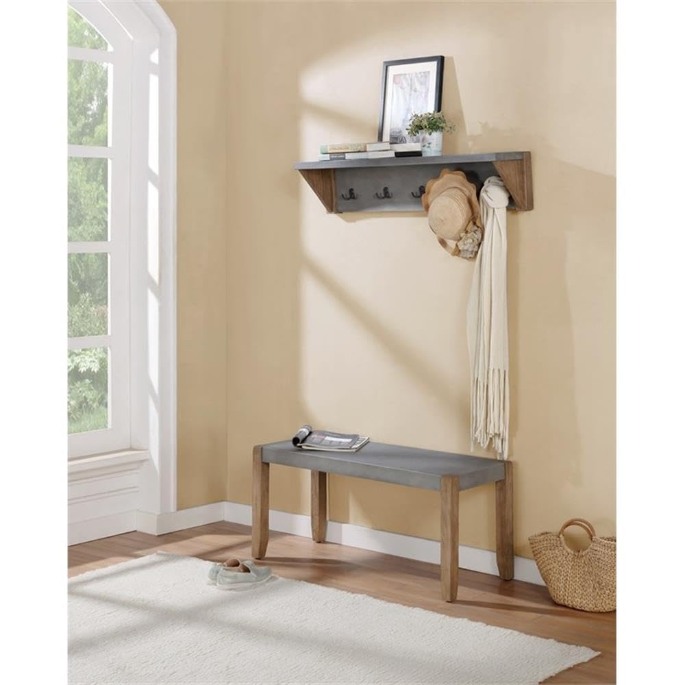 Alaterre Furniture Newport 40" L Faux Concrete and Wood Bench