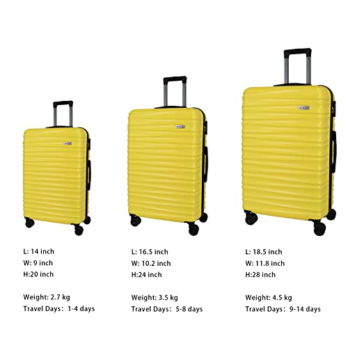 Aklsvion Luggage Sets 3 Piece(20/24/28)-Suitcase Set- Luggage with Wheels-PC + ABS Durable Lightweight Rotating hardshell suitcase 5PCS(Yellow)…