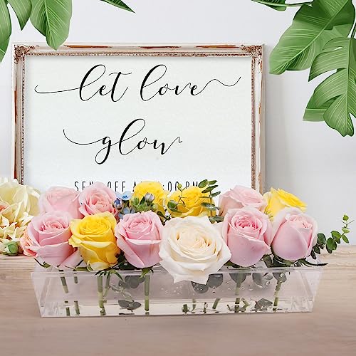 2 Pieces Acrylic Flower Vase Rectangular Floral Centerpiece with Lights - 31.5 Inch Modern Vase Long Rectangle Acrylic Vase for Home Decor