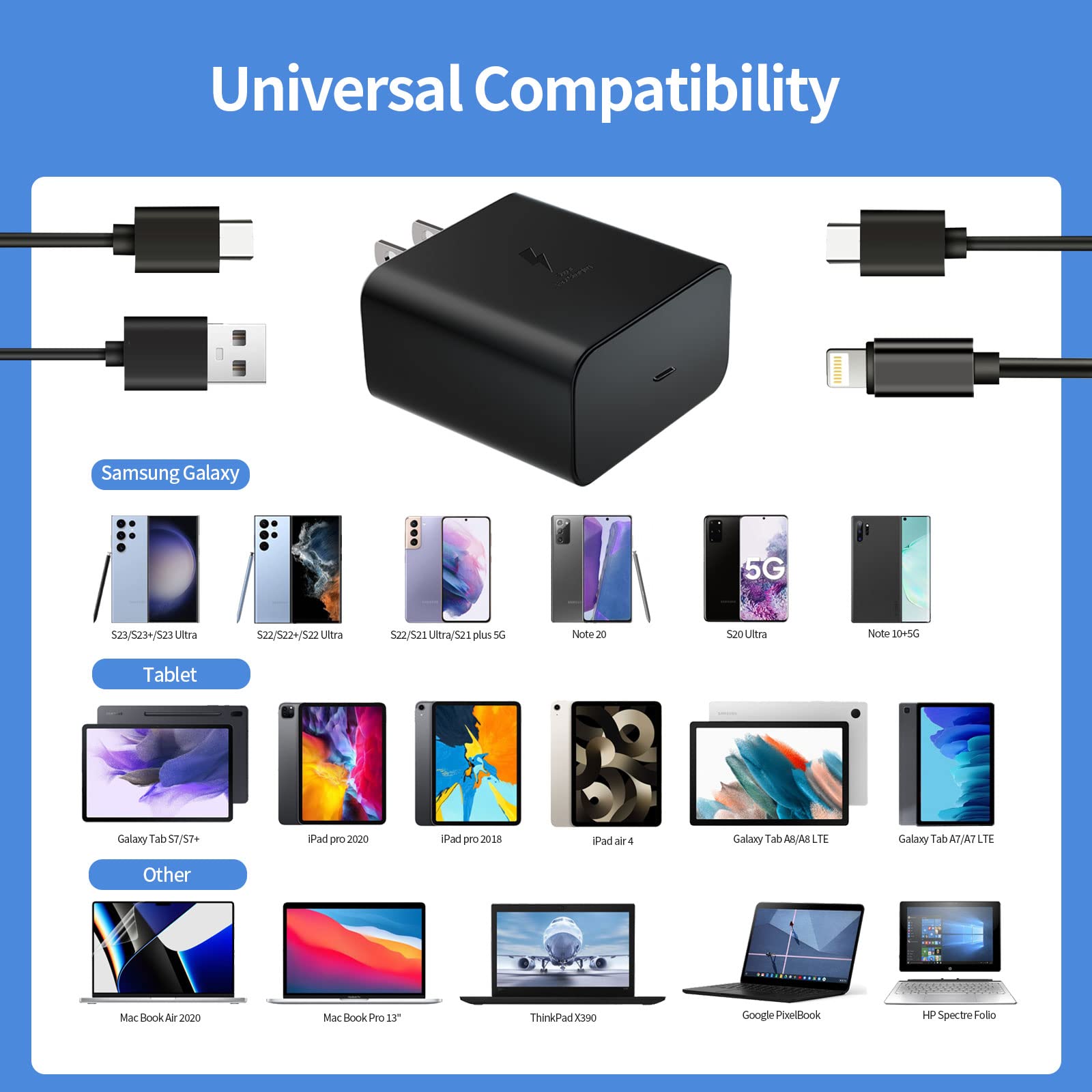 2Pack 45W USB C Super Fast Charger, Android Phone Wall Charger Fast Charging with 6.6FT USB Type C Cable for Samsung Galaxy S24 S23 Ultra/S23+/S22 Ultra/S22+/S22/S20/Note 10/20/Z Fold (6.6FT-2Pack)