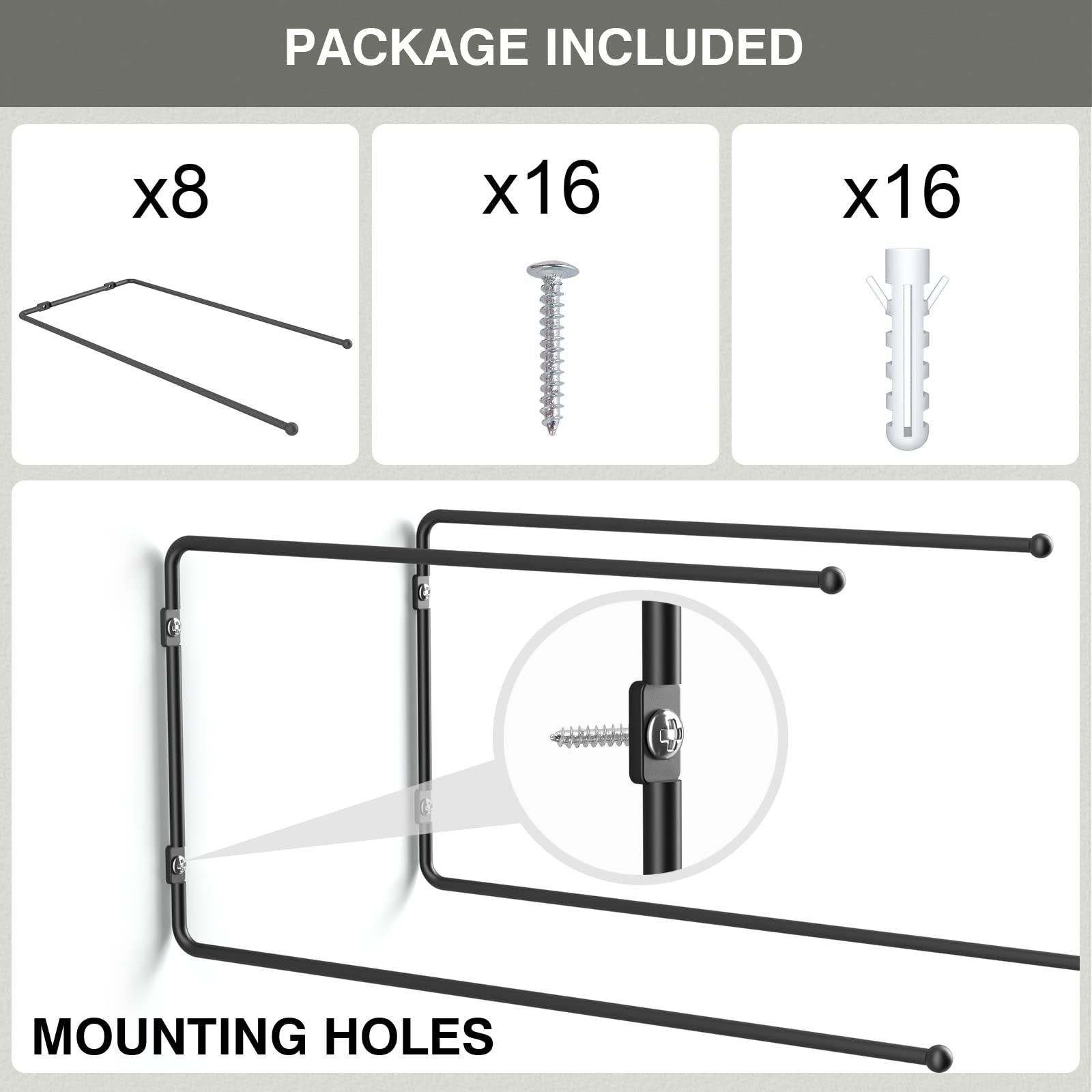 8 Pcs Cowboy Hat Rack for Wall, Wall Mounted Cowboy Hat Holder Organizer for Wall Room DIY Hat Hangers for Wall Display, Black Metal Hat Storage