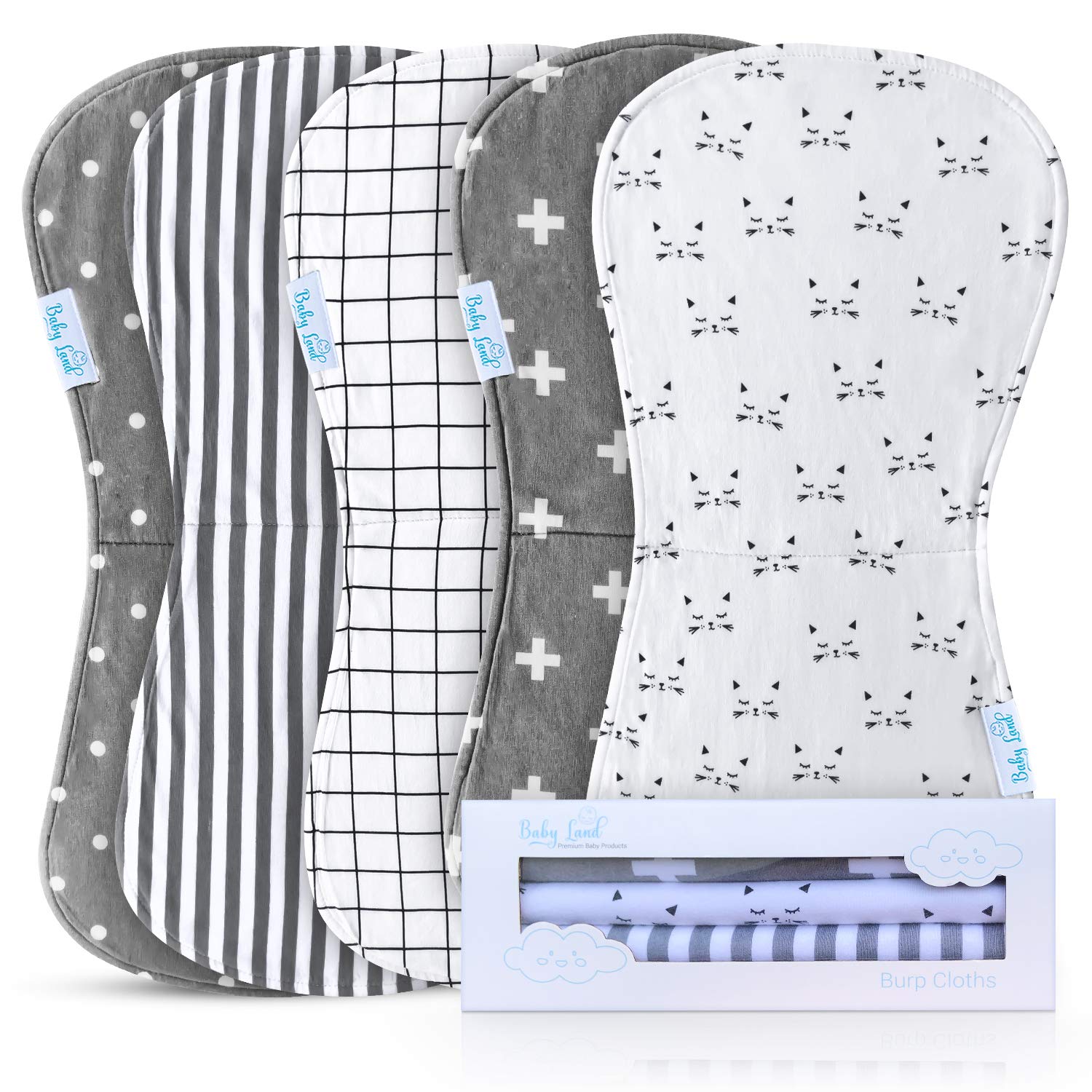 Organic Burp Cloths for Baby Boys Girls - 5-Pack Ultra Absorbent Burping Cloth, Burp Clothes, Newborn Towel - Milk Spit Up Rags - Burpy Bib for Unisex, Boy, Girl - Burp Cloths Set