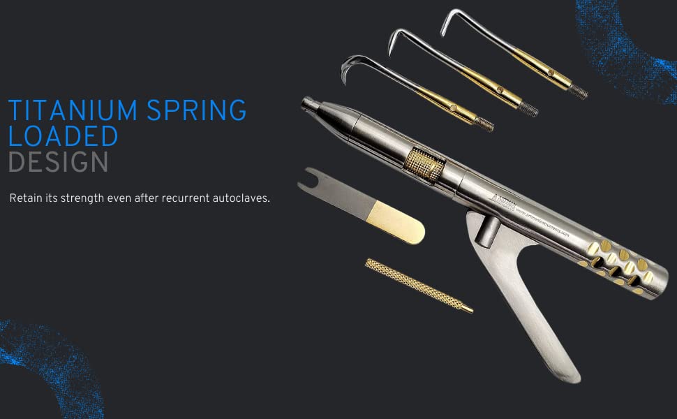 Dental Automatic Crown Remover Gun Type Spring Loaded with 4 Tips and Adjusting Wrench