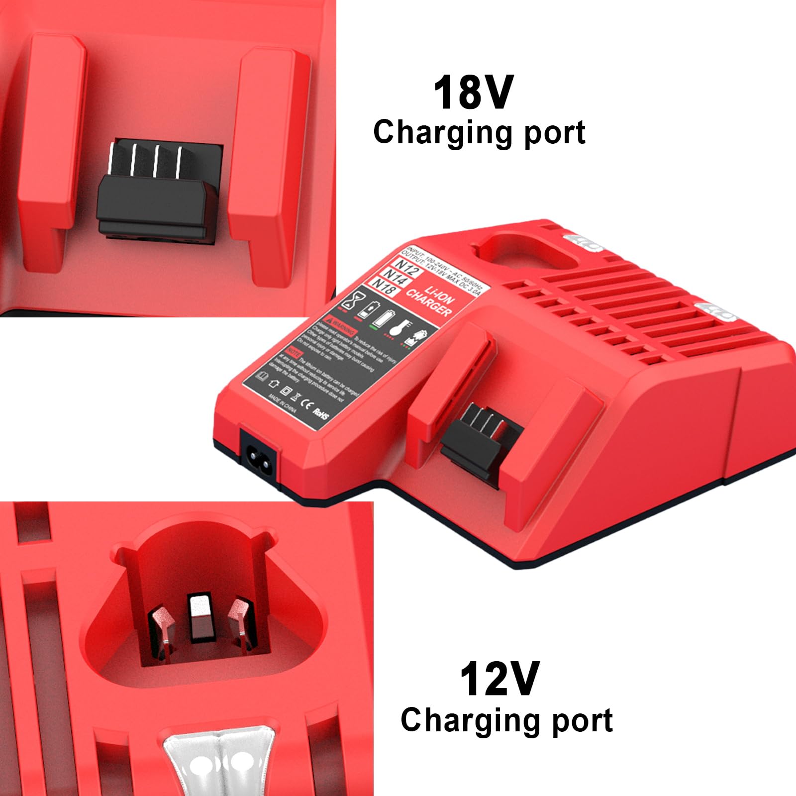 2Pack Replacement for m18 Battery Milwaukee 18V Lithium Starter Kit, 48-11-1815 48-11-1820 48-11-1828 18Volt Milwaukee M18 Battery XC + 48-59-1812 Charger for 18V Milwaukee M18 Battery