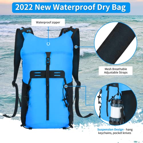 Atarni Waterproof Kayaking Dry Bag Backpack - 20L Lightweight Floating Zipper Drybag Sack & Roll Top for Boating Canoeing Camping Rafting Paddleboarding Swimming Boating Hiking Fishing(Blue)