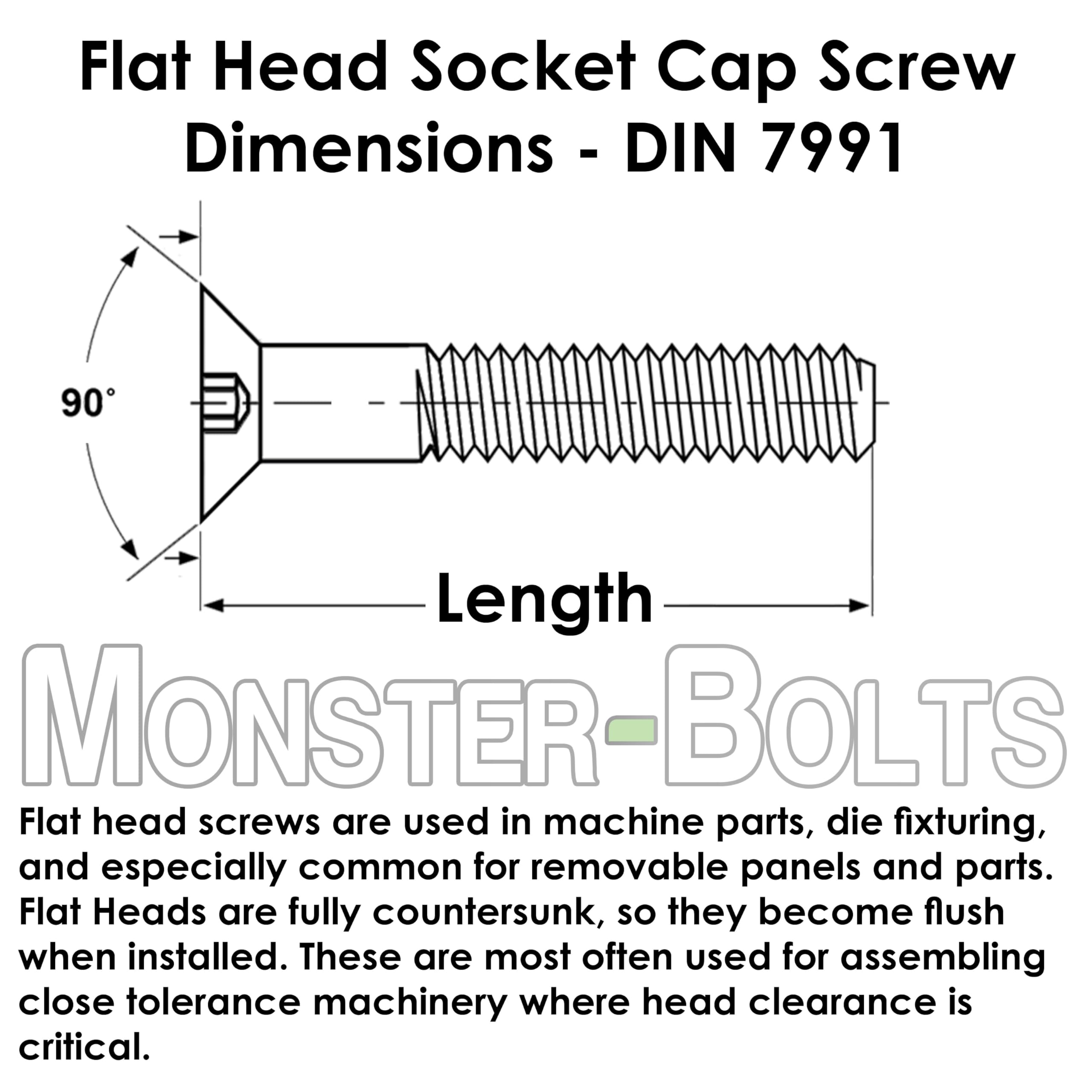 M4 / 4mm x 0.70 - Stainless Steel Flat Head Socket Caps Screws Countersunk DIN 7991 - A2-70/18-8 - MonsterBolts (10, M4 x 40mm PT)