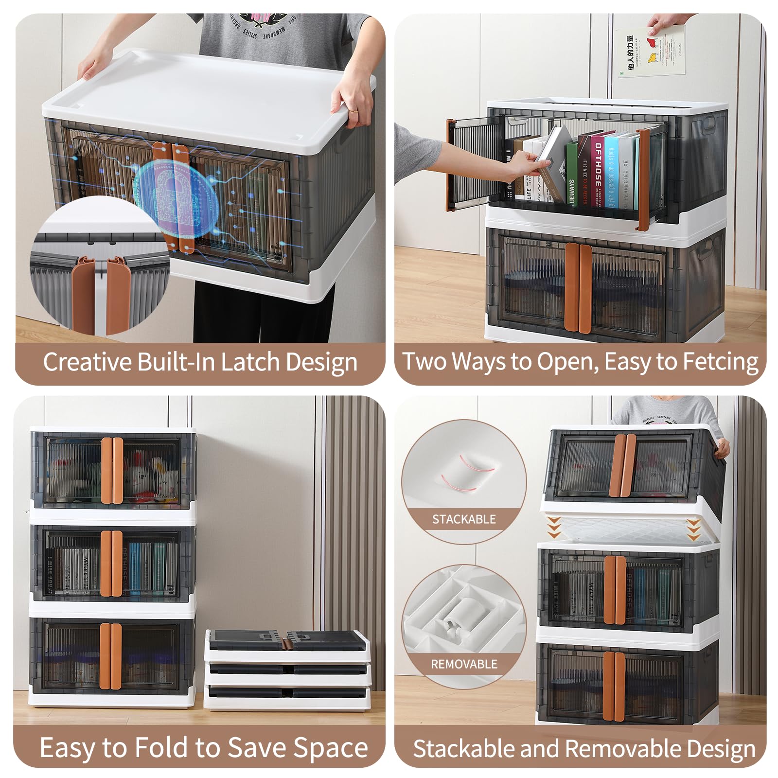 Closet Organizers and Storage - Storage Bins with Lids & Wheels 19 Gal, Collapsible Stackable Storage Bins, Trunk Organizer Folding Storage Box for Office, Home, Dorm Room Essentials,4 Pack