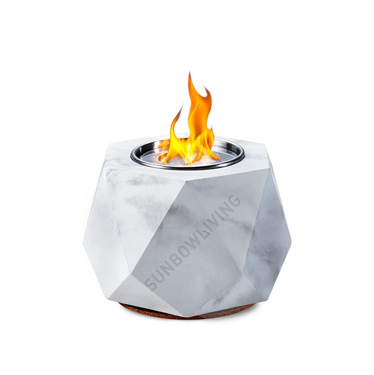 2022 Sunbow Ethanol Portable Fireplace (Smokeless Concrete Table Top Fire Pit Bowl Indoor Outdoor Camping Alcohol Table Fireplace) (Marble)