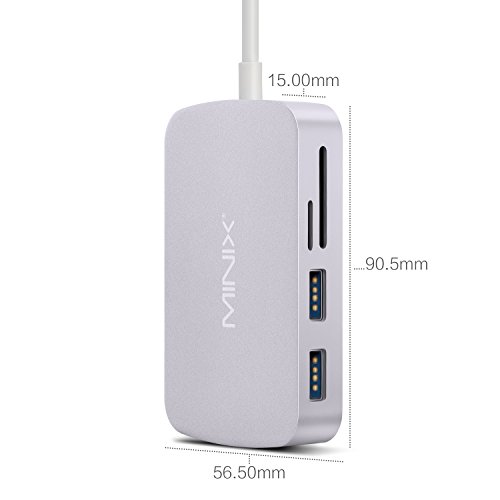 MINIX 7 in 1 USB-C Multiport Adapter with GLAN,4K @ 60Hz,2X USB 3.0, USB-C for Power Delivery, Micro SD and SD Card Readers, Compatible with macOS, iPadOS and Windows 10 OS. (Space Gray)
