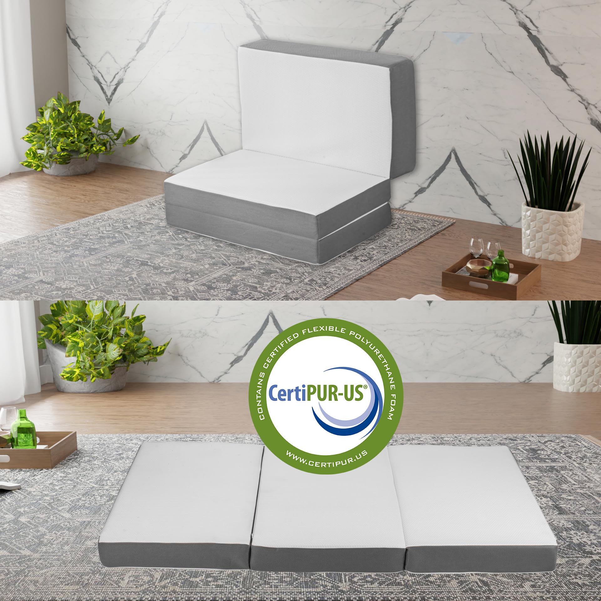 Spinal Sleep, 5-Inch Tri-Folding Capability Gel Memory Foam Mattress with Portable Floor Mattresses with Ultra Soft and Breathable Mesh Sides, Temporary Sleeping Accommodations, 31-Inch, White