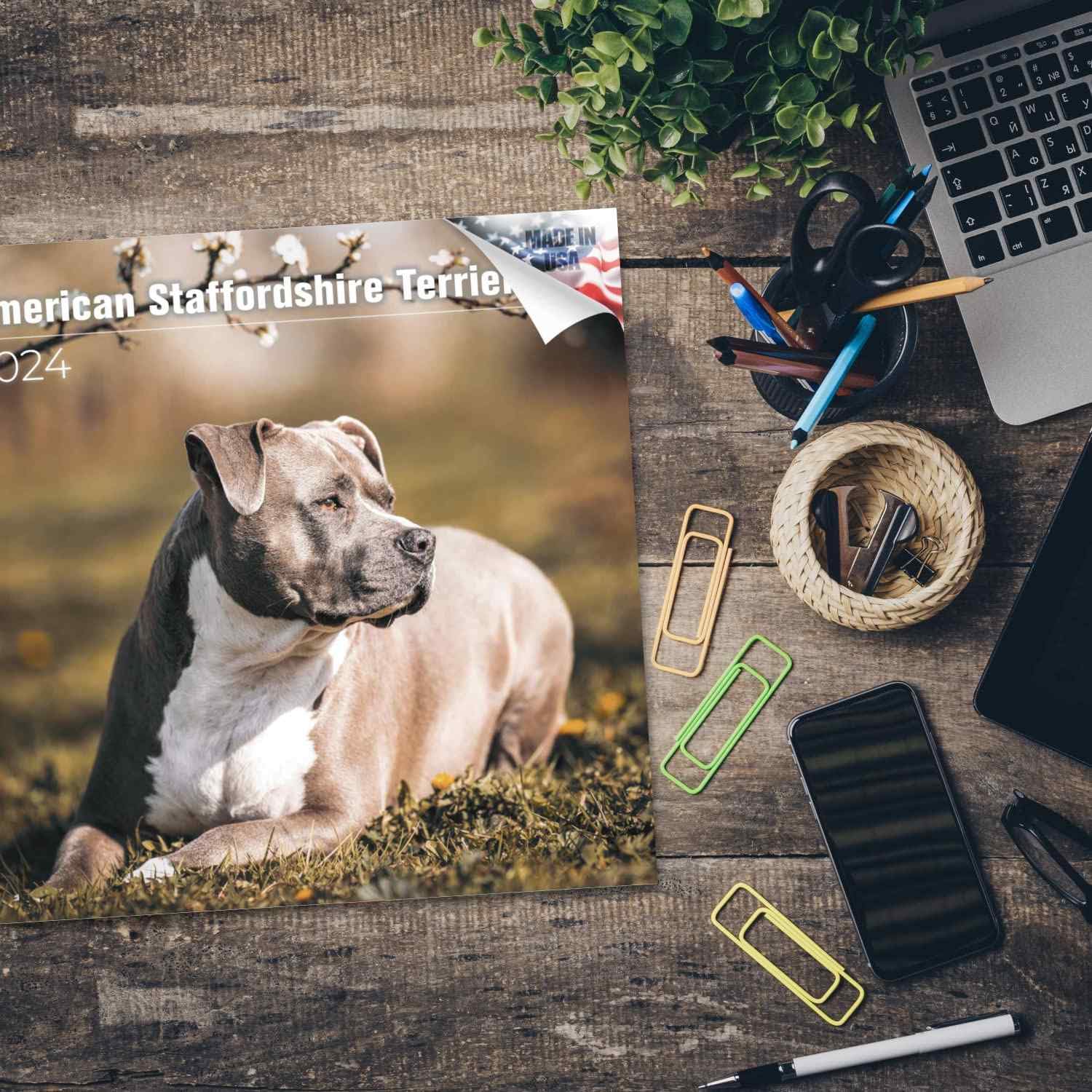 2023 2024 American Staffordshire Terrier Calendar - Dog Breed Monthly Wall Calendar - 12 x 24 Open - Thick No-Bleed Paper - Giftable - Academic Teacher's Planner Calendar Organizing & Planning
