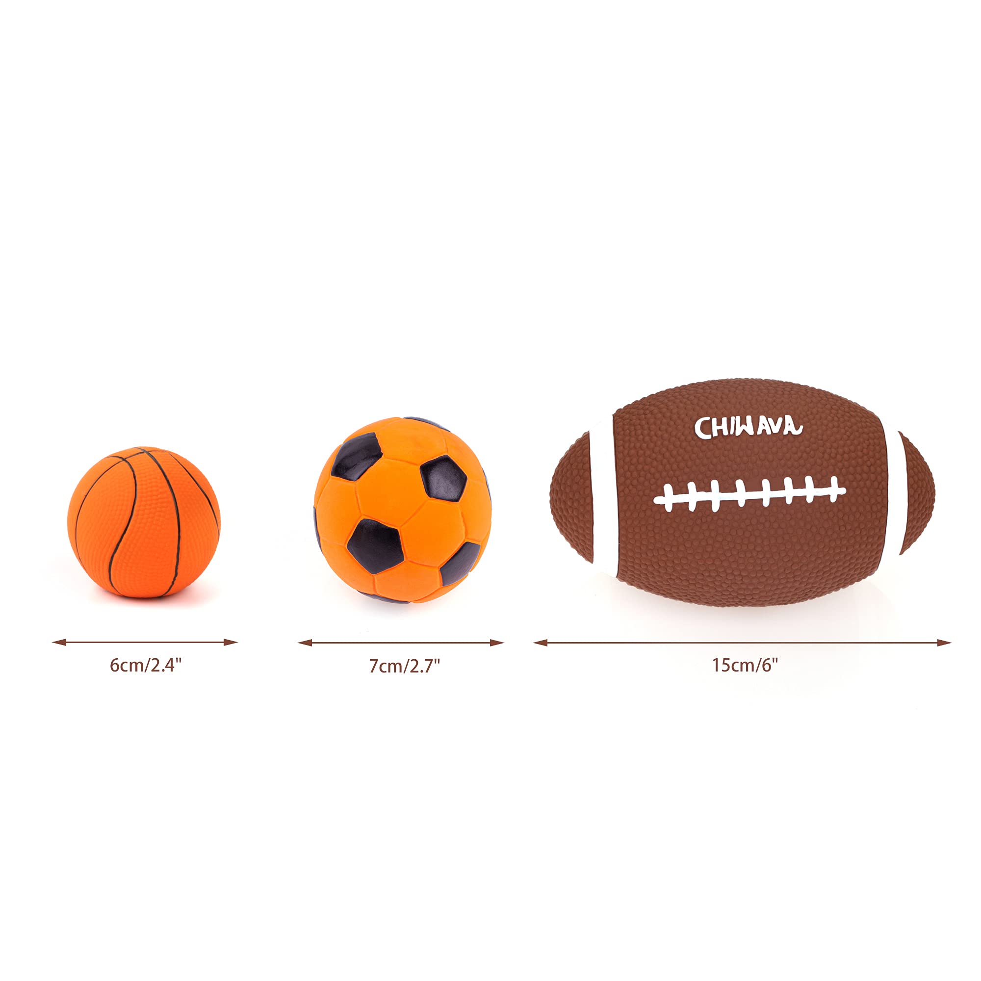 CHIWAVA 3PCS 2.7'' Squeak Latex Dog Toy Football Chew Fetch Throw Ball for Medium Dogs Interactive Play