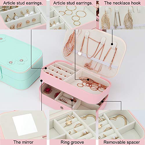 DIFFLIFE Jewelry Organizer Box,2019 New Jewelry Storage Organizer Mirrored Mini Travel Case Lockable Black Faux Leather for Valentine's Day Gift Beads, Rings, Earrings (Pink Flower) (YUNDA1998)
