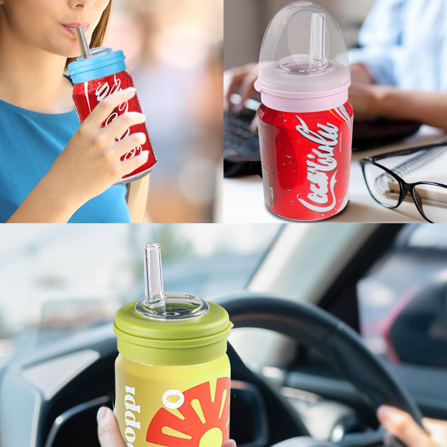 4 Pcs Soda Can Lids,Soda straw can lid For Fits standard soda cans、pop can lids、Beer、Seltzer,BPA-free reusable can covers for soda(4 colors)