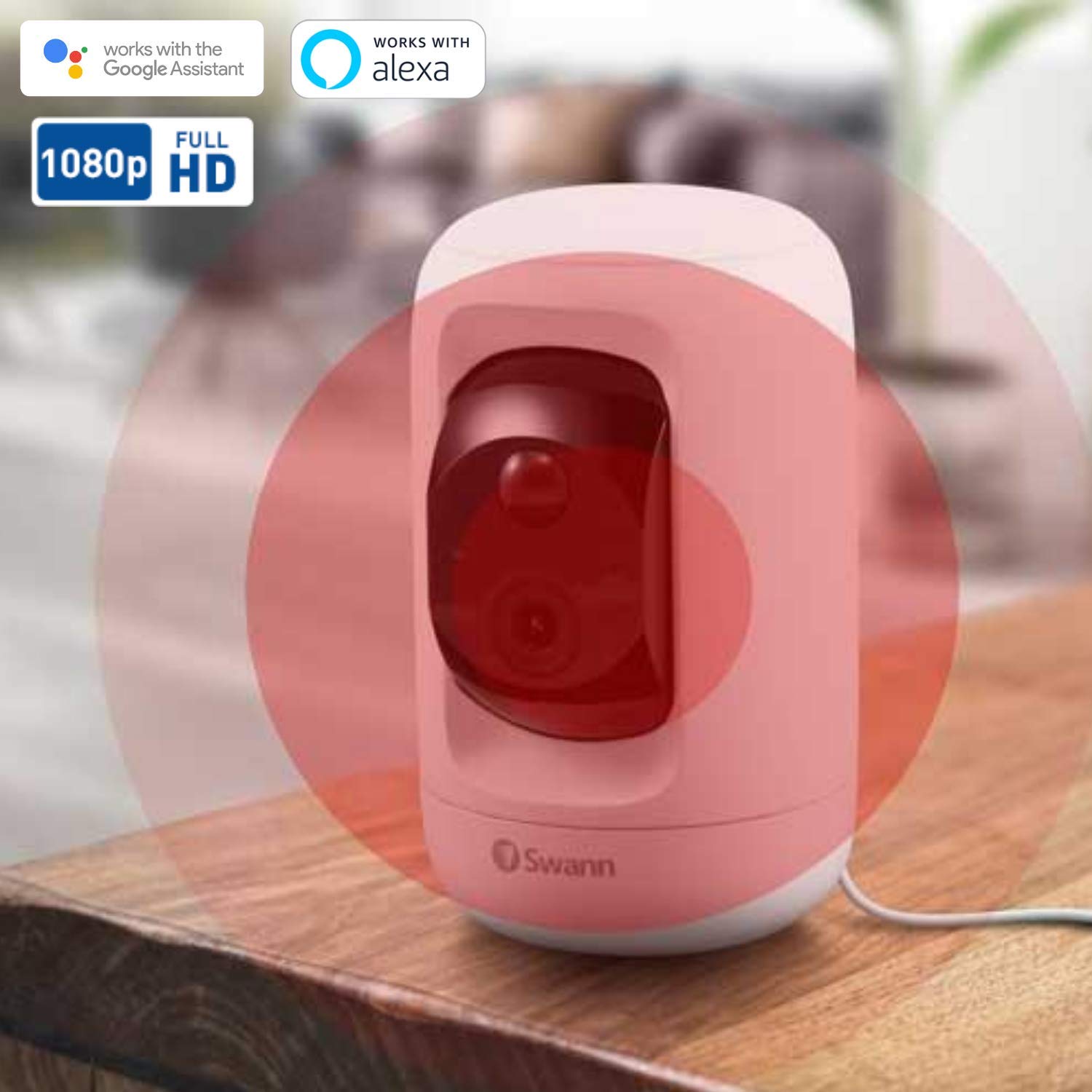 Swann Pan & Tilt Indoor 1080p Full HD Wi-Fi Home Security Camera with 2-Way Talk, Remote Camera Movement, Siren, Heat and Motion Triggered Mobile Alerts, Night Vision, Free Cloud & Local Recording