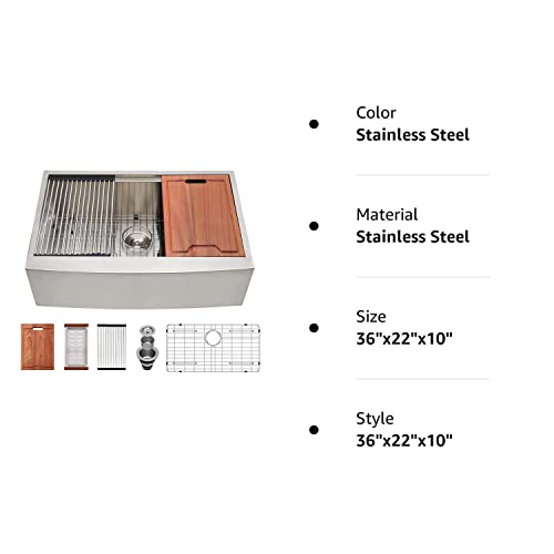 36 Farmhouse Sink Stainless Steel - Lordear 36 inch Kitchen Sink Apron Front Ledge Workstation 16 Gauge Stainless Steel Single Bowl Luxury Farm Sink Basin