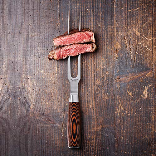 TUO Carving Fork - 7 inch Sharp Meat Fork Barbecue Forks Meat Cooking Fork for Roast Poultry & BBQ Party - German Stainless Steel & Ergonomic Pakkawood Handle - Fiery Series Gift Box Included