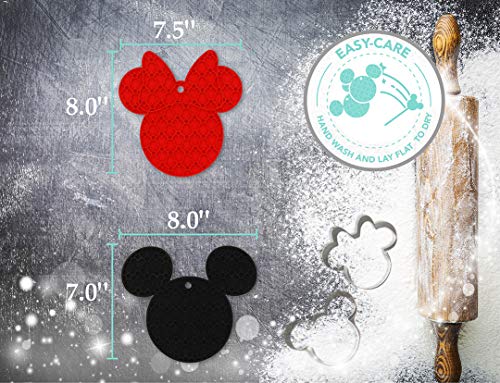 Disney Mickey and Minnie Mouse 100% Silicone Trivets, 2pk - Multipurpose Flexible Kitchen Tools that Serve as Pot Holders, Spoon Rest, Jar Opener, or Heat Resistant Hot Pads up to 500 degrees F