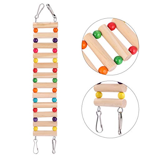 POPETPOP Bunny Toys Bird Ladder Parrot Toys - Natural Wood Step Ladder Swing Bridge for Pet Hamster Parakeet Trainning Playing Birds Cage Accessories Rabbit Toys