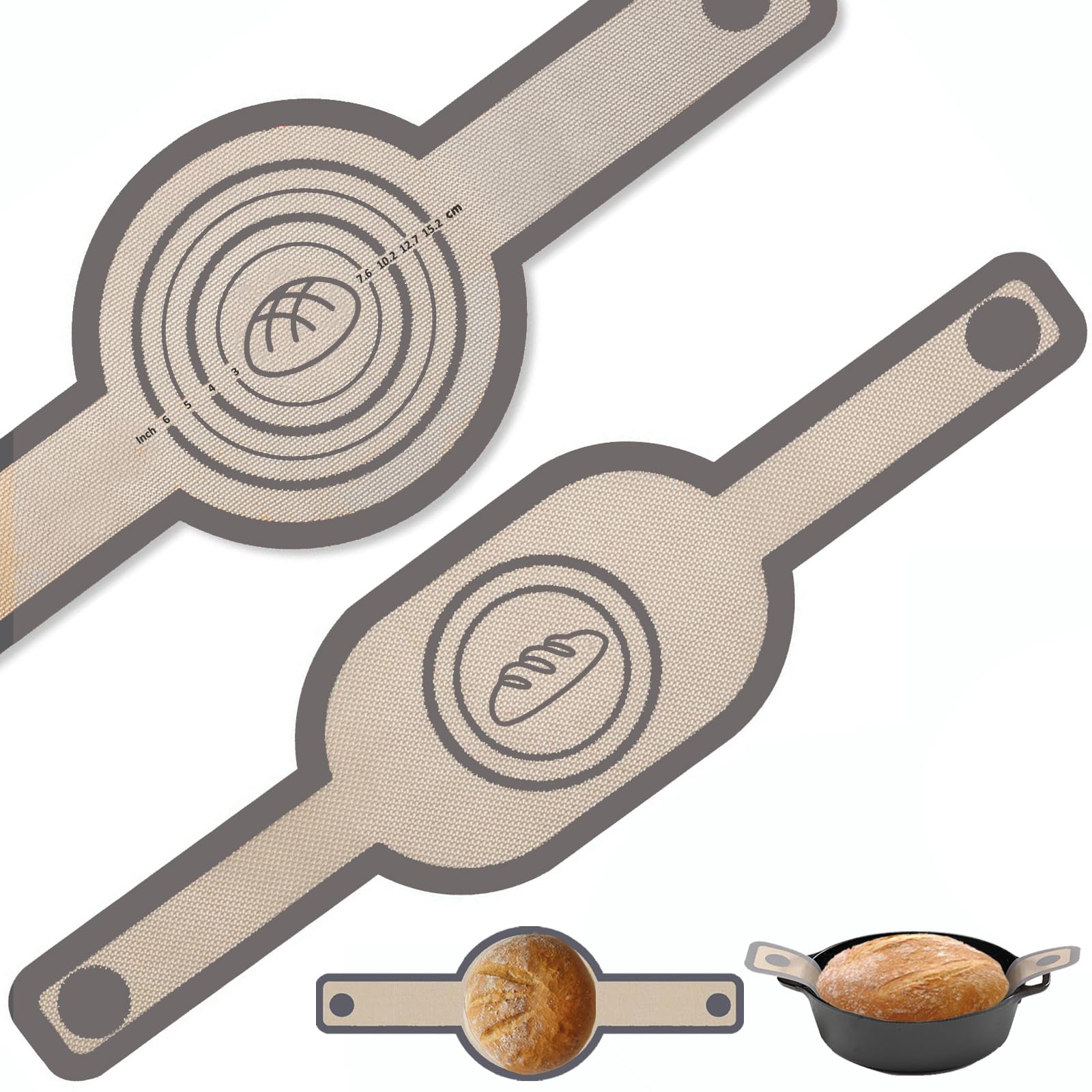 2Pcs Silicone Bread Sling Oval And Round For Dutch Oven, Non-Stick Easy-Clean Reusable Silicone Baking Mat With Long Handles Sourdough Bread Baking Mat Tools Supplier Liner, Gray