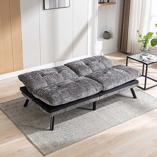 72" Sofa Bed Couch,Convertible Futon Sofa Bed,Modern Sleeper Sofa Couch with Metal Legs,Folding Loveseat Sofa with Adjustable Backrest for Living Room,Bedroom,Office,Small Space (Grey)