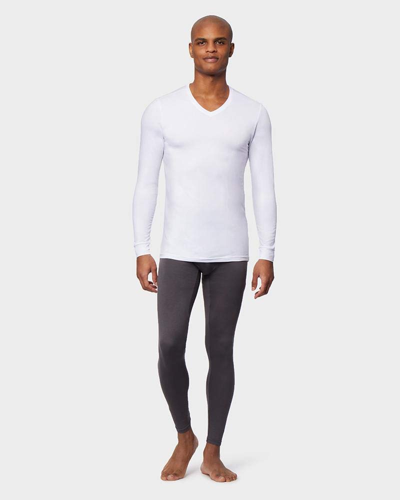 32 DEGREES Mens Heat Performance Thermal Baselayer Vneck Long Sleeve Top, White, Large