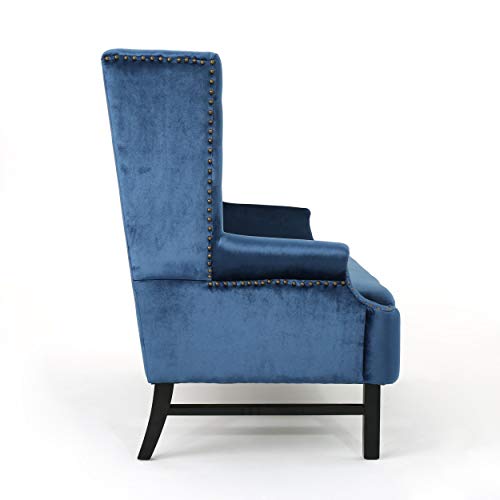 Christopher Knight Home Nolie High Back Tufted Winged Velvet Loveseat, Cobalt / Dark Brown