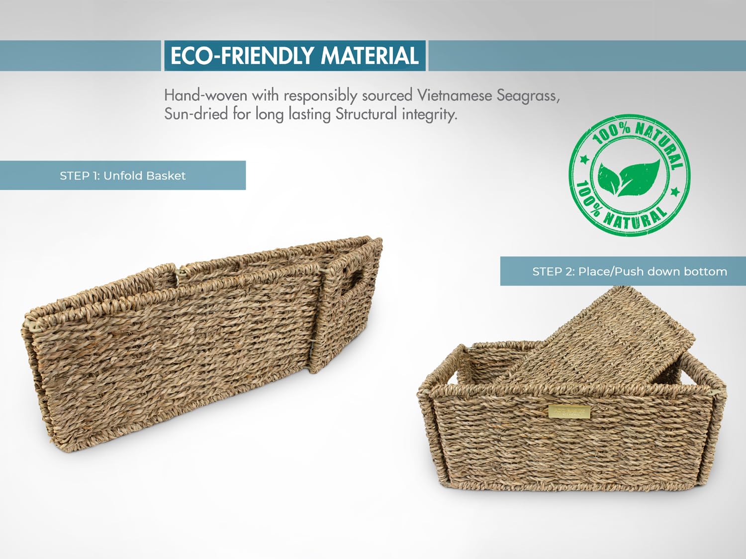 ADO Basics Hand Woven Seagrass foldable Wicker Basket 11.3x6x5 inches