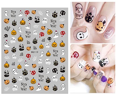 8 Sheets Halloween Nail Art Stickers Decals Self-Adhesive Pegatinas Uñas Cute Ghost Pumpkins Skull Spider Web Nail Supplies Nail Art Design Decoration Accessories