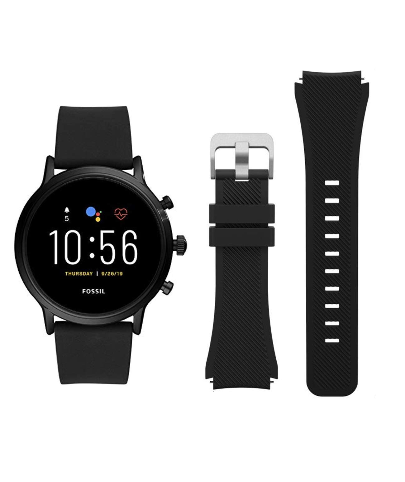 Classic Silicone Replacement Smart Watch Band 22mm, for Fossil Men Gen 5 Carlyle/Women Gen 5 Julianna/Fossil Q Explorist HR Gen 4 Gen 3 Wander Marshal Gen 2 Smartwatch Band Strap 22mm - Black