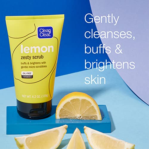 Clean & Clear Lemon Zesty Brightening Facial Scrub, Vitamin C, Lemon Extract & Gentle Micro-Scrubbies to Buff & Brighten Skin & Reduce Shine, Oil-Free Daily Face Cleansing Scrub, 4.2 Oz