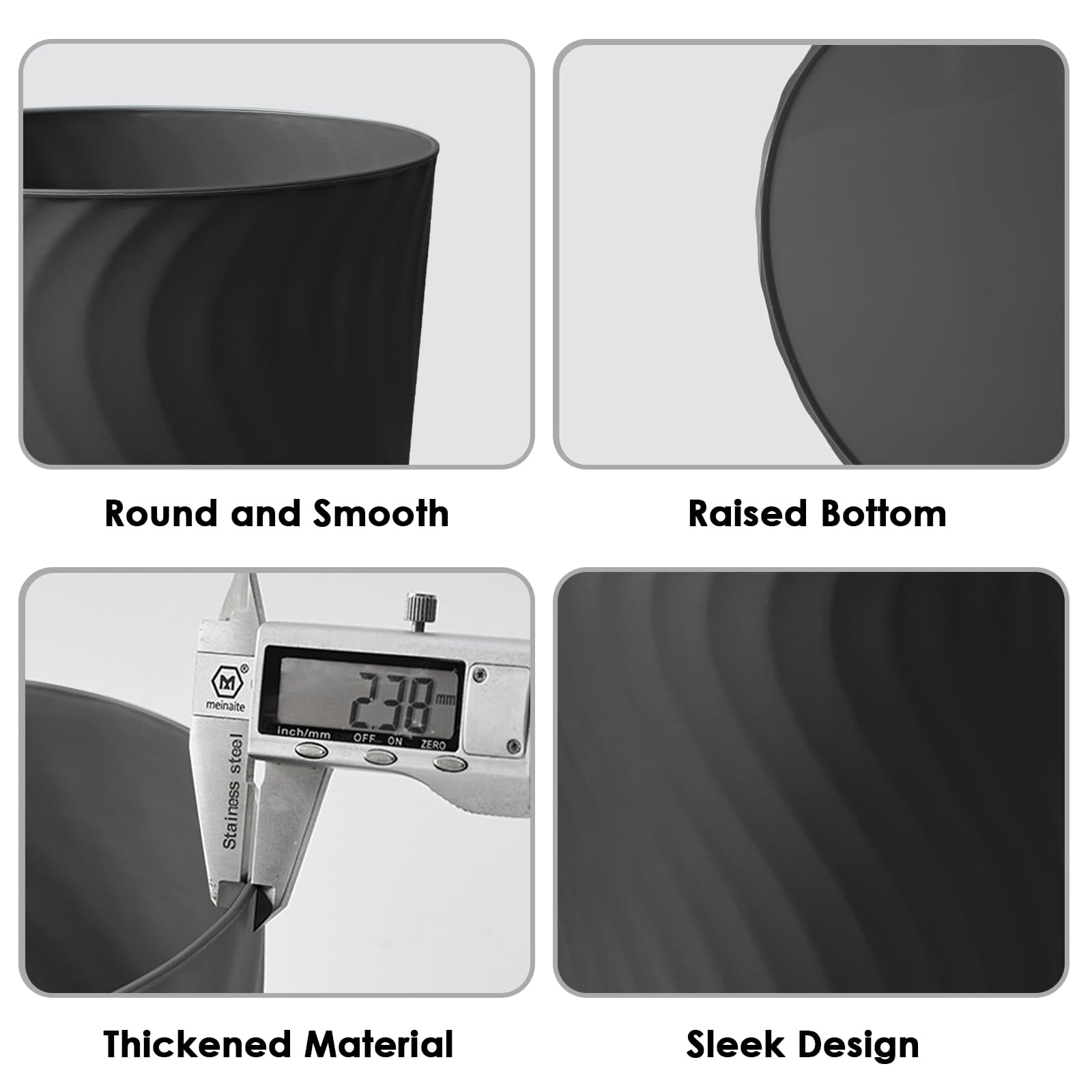 3 Pack Bathroom Trash Can, 3 Pack 1.8 Gallons Small Trash Can, Slim Waste Basket, Round Garbage Can, Plastic Trash Bin for Kitchen, Dorm, Bedroom, Office, Living Room, Study, Compact Spaces(Black)