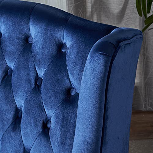 Christopher Knight Home Leora Traditional Tufted Velvet Wingback Loveseat, Navy Blue / Dark Brown