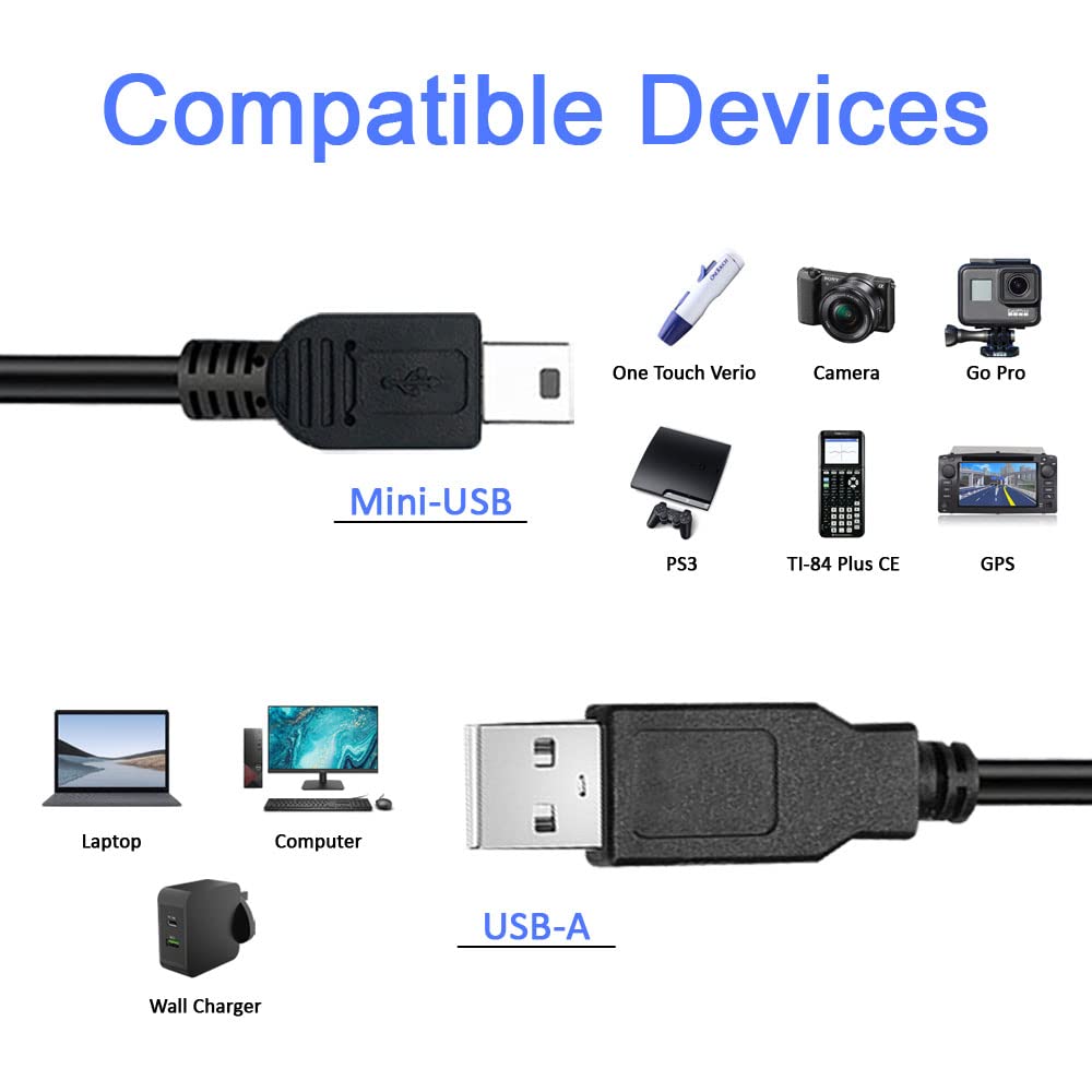 5FT USB AC Adapter Power Supply Charger Cable Cord for OneTouch Verio IQ Blood Glucose Monitoring System Meter with USB Wall Charger and Mini USB Cable(Black)