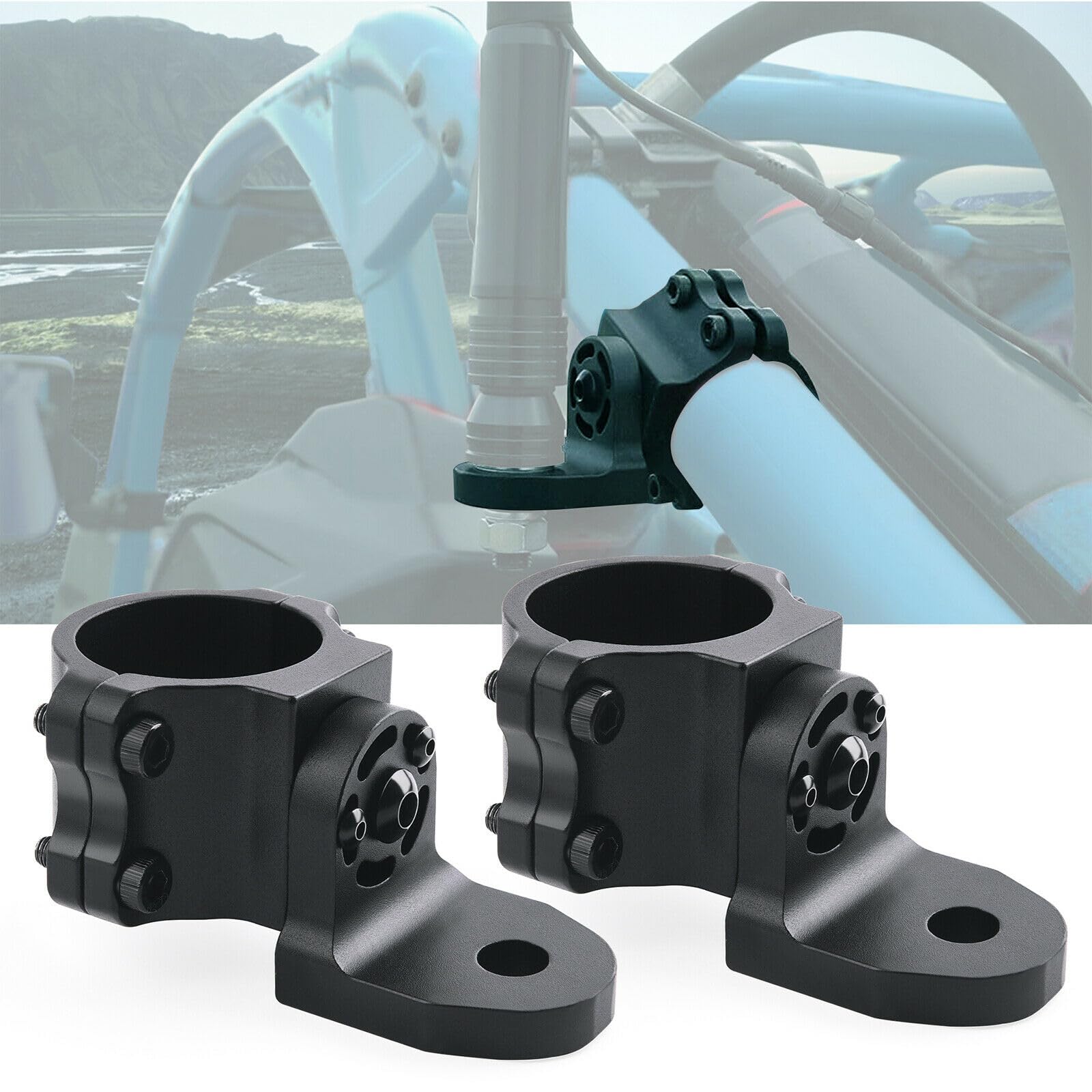 2X UTV ATV Mount Brackets Heavy-Duty CNC Cut Aluminum Construction for LED Whip Light Bar Led Pods 1.75" Roll Bar UTV.