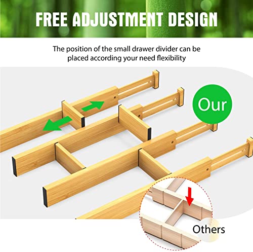 ANTOWIN Bamboo Drawer Dividers Organizers 16pcs, Expandable Drawer Separators Splitter, 17-22 inches Long Adjustable Spring-loaded Organizer for Large Utensil, Clothes, Tools Drawers (8+8)