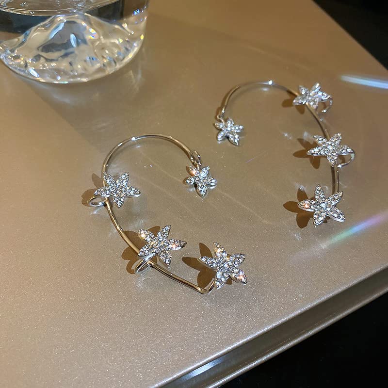 2PCS Women's Ear Clips Flower Flying Swallow (2PCS Silver Flower Ear Clips)