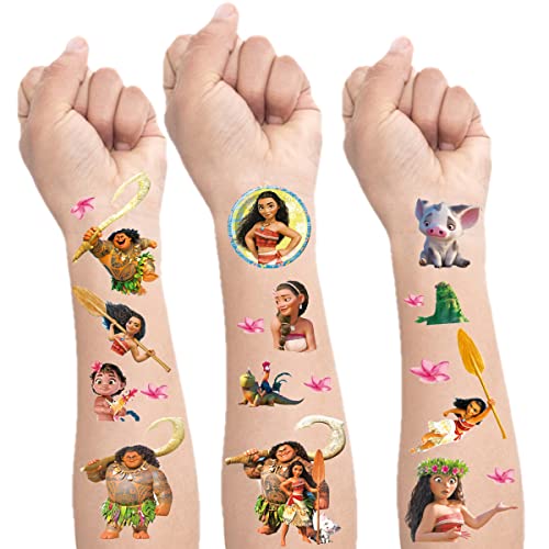 8 Sheets Temporary Tattoos Stickers For Moana, Moana Birthday Party Supplies Decorations Party Favors, Gifts for Boys Girls School Classroom Rewards