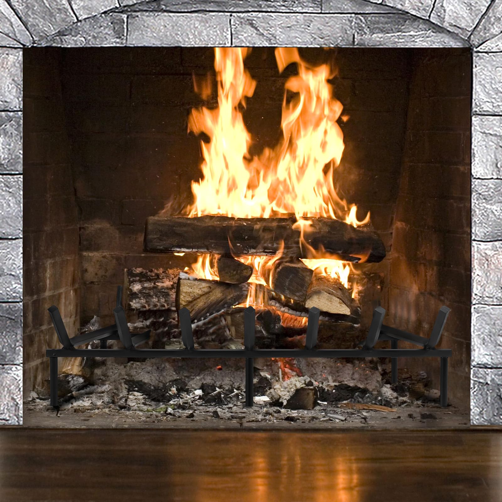 SINGLYFIRE Fireplace Grate 30 inch Solid Steel Fireplace Log Holder Fire Grate Wood Stove Holder Firewood Burning Rack for Outdoor Indoor Chimney Hearth