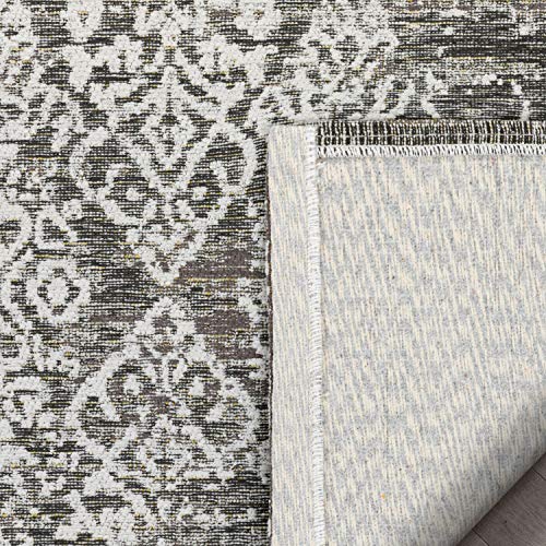 Well Woven Antu Black Vintage Distressed Damask Area Rug (5'3" x 7'3")