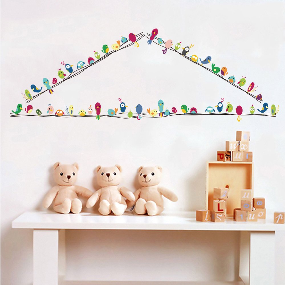 DecalMile Colourful Cute Birds Wall Sticker Removable Vinyl Wall Sticker Wall Pictures for Bedroom Living Room Office
