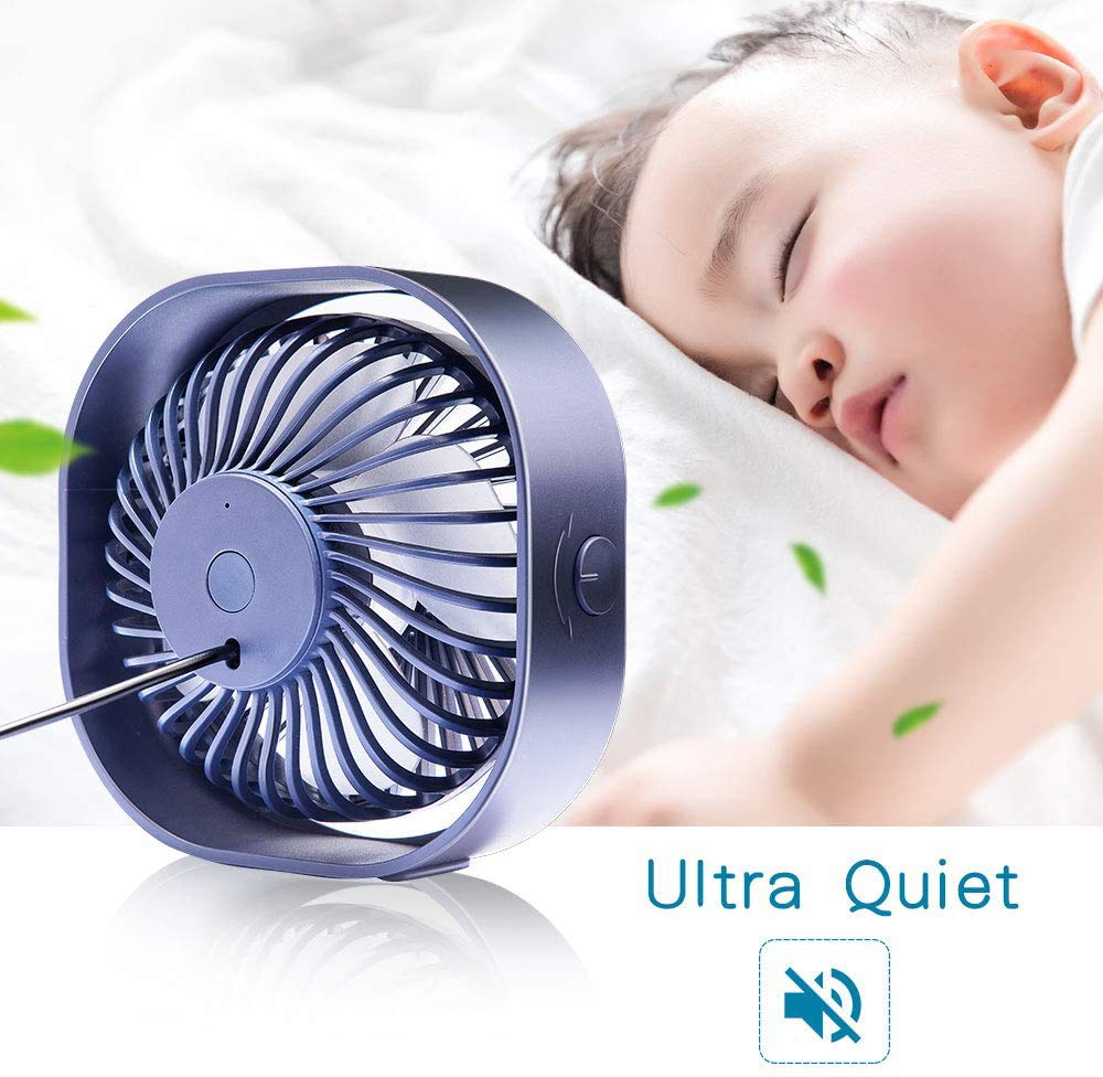 3 Speed USB Mini Desk Fan, Portable Table Fan with Strong Wind Quiet 360°Rotatable Personal Small USB Powered Desktop Fan for Home Office Dorm(blue)