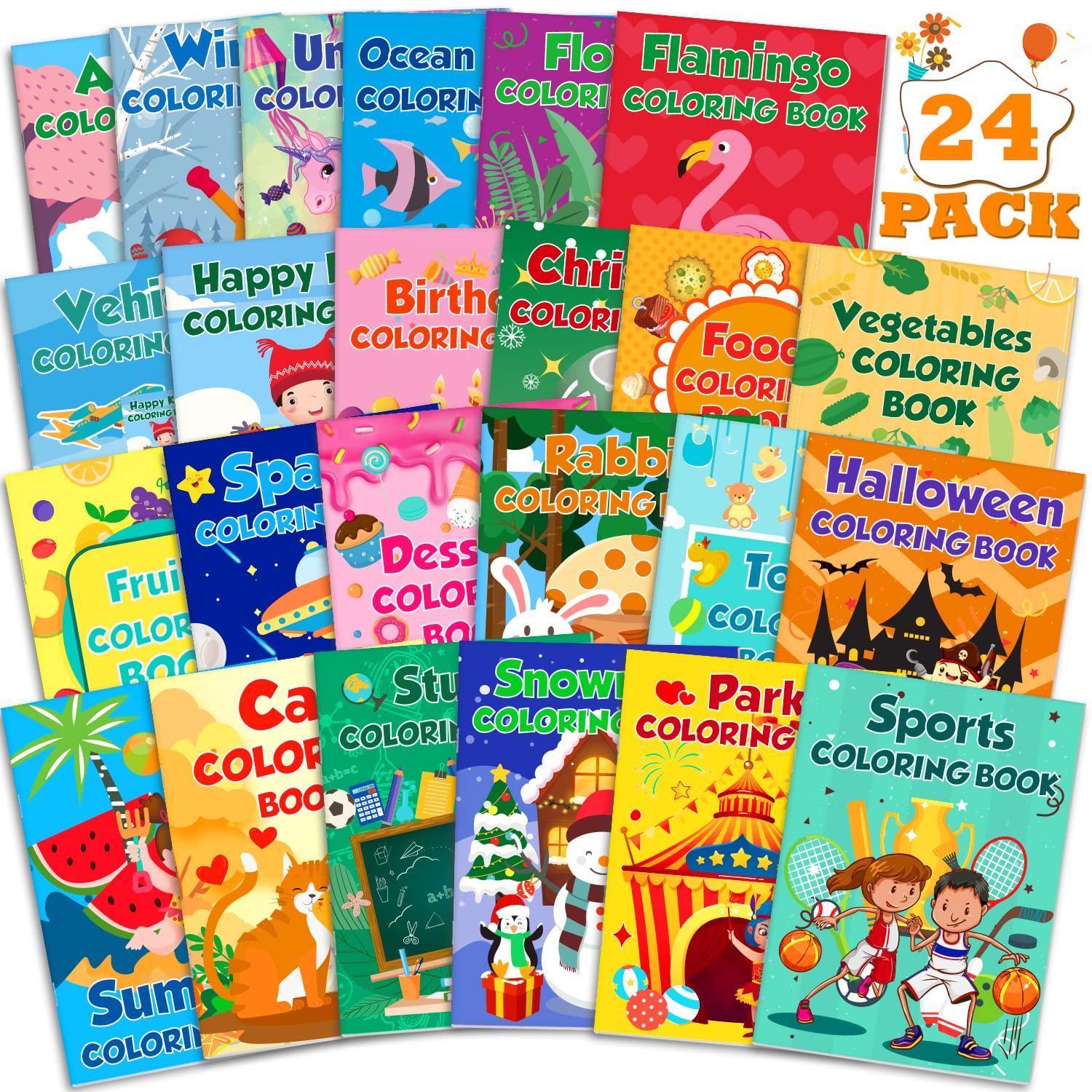 24Pack Small Coloring Books for Kids Ages 4-8, 8-12, Bulk Coloring Books for Kids Ages 2-4, Kids Birthday Party Gifts Classroom Activity, Mini Coloring Books Includes Summer, Christmas, Toy, Car