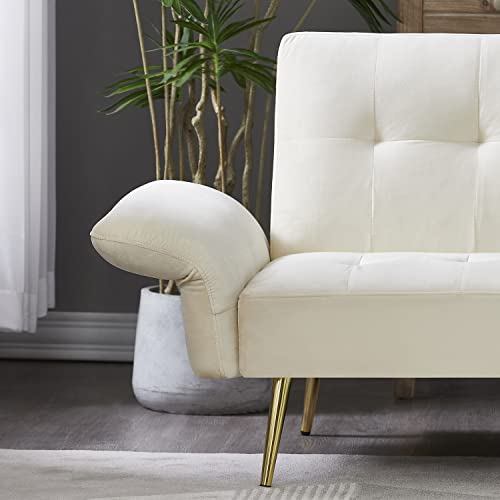 Anwick Velvet Convertible Futon Sofa Bed, Memory Foam Futon Couch Sleeper Sofa, 77.5''Modern Loveseat Sofa with Adjustable Backrest and Armrests for Home Living Room Office (Beige)