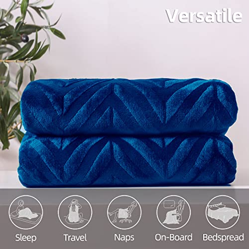 Whale Flotilla Fleece Throw Blanket for Couch, Soft Fluffy Sofa Bed Blanket with Chevron Pattern for All Season, Warm and Lightweight, 50x60 Inch, Royal Blue