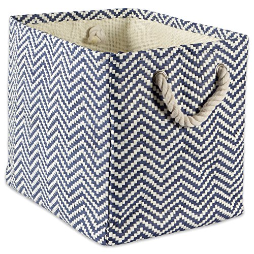 DII Chevron Woven Paper Storage Organizer Bin Laundry Hamper, Organize Clothing, Toys, Pet Supplies, Accessories, Kids & Baby Nursery Basket, Small Rectangle, Nautical Blue