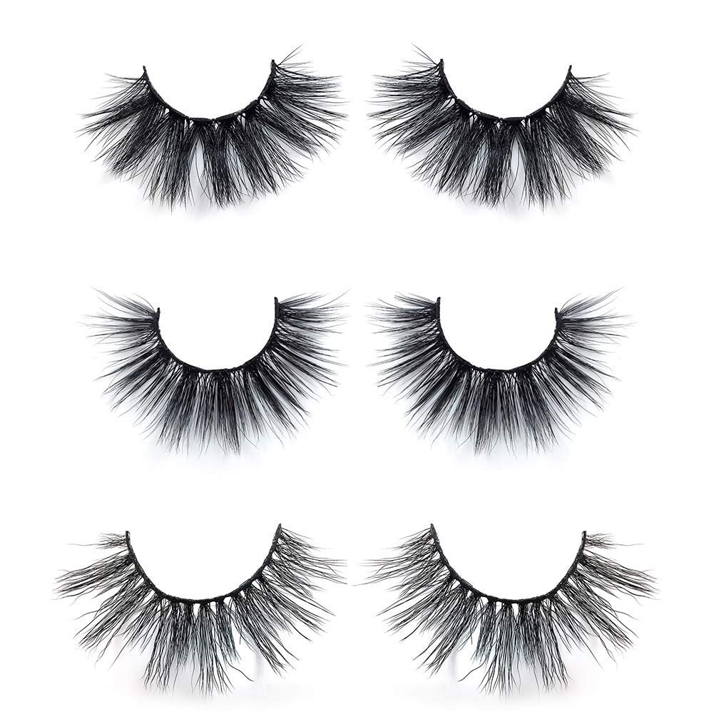 3 Styles False Eyelashes Synthetic Fiber Material 3D Mink Lashes 100% Handmade Natural Fluffy Long Soft Reusable Fake Eyelashes with Eyelash Applicator (3 Pairs)