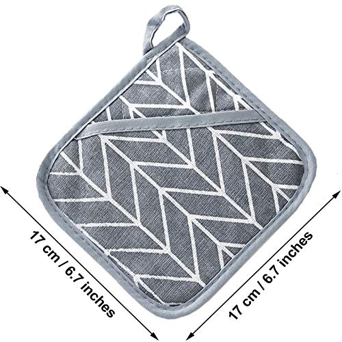 Win Change Heat Resistant Potholders Hot Pads-6 Kitchen Pot Holders Set with 2 Pan Hot Handle Holders Trivet for Cooking and Baking,with Recycled Infill Terrycloth Lining(Grey,8 Piece)