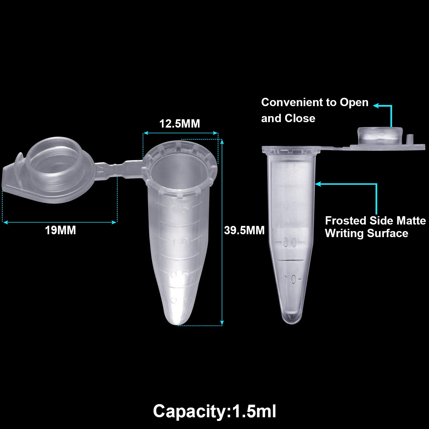 Ackers Science 500Pcs 1.5ml Polypropylene Graduated Microcentrifuge Tubes with Snap Cap,Natural