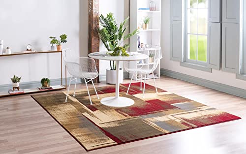 Unique Loom Barista Collection Area Rug - Timor (8' Square, Multi/ Red)